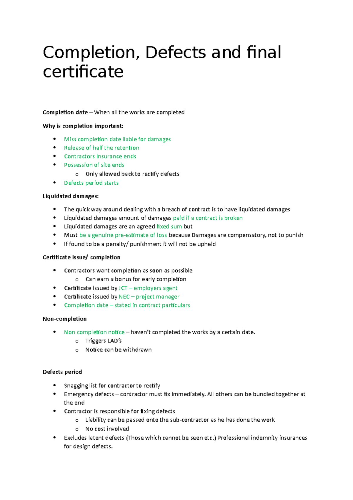 Lecture 5 Completion Defects Final Certificate Completion