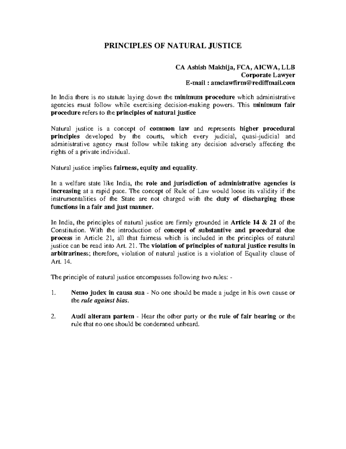 Principlesofnaturaljustice - PRINCIPLES OF NATURAL JUSTICE CA Ashish ...
