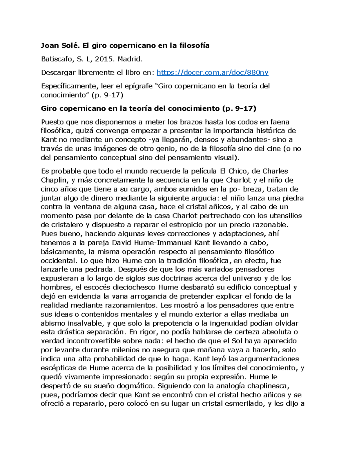 TEMA 3Solé Giro copernicano Kant - Joan Solé. El giro copernicano en la ...