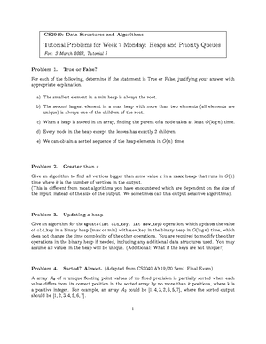 CS2040 Tutorial 2 Ans - CS2040: Data Structures and Algorithms Tutorial Problems for Week 4 ...