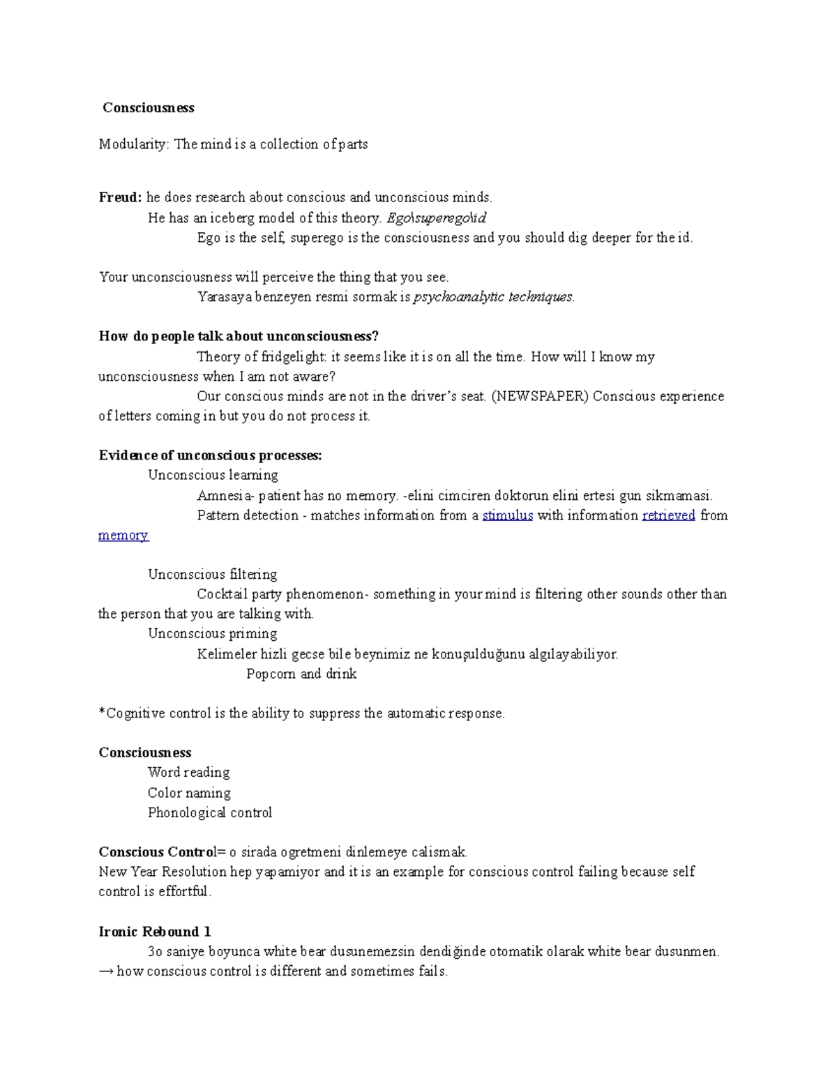 Unit 5 consciousness - Lecture notes 9-10 - Consciousness Modularity ...