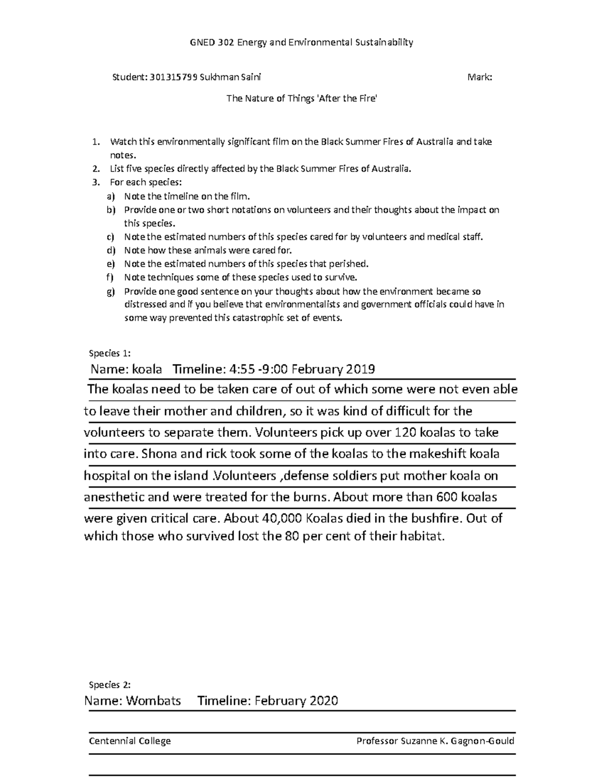 The Nature of Things 'After the Fire' Assignment - Student: 301315799 ...