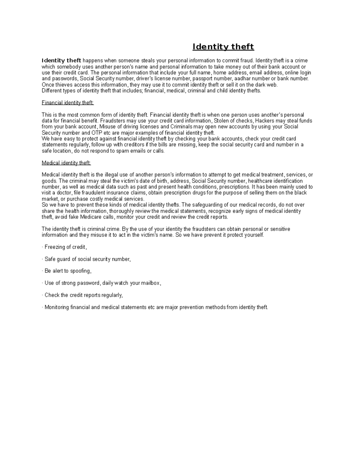 Identity theft - its a lecture notes - Identity theft Identity theft ...