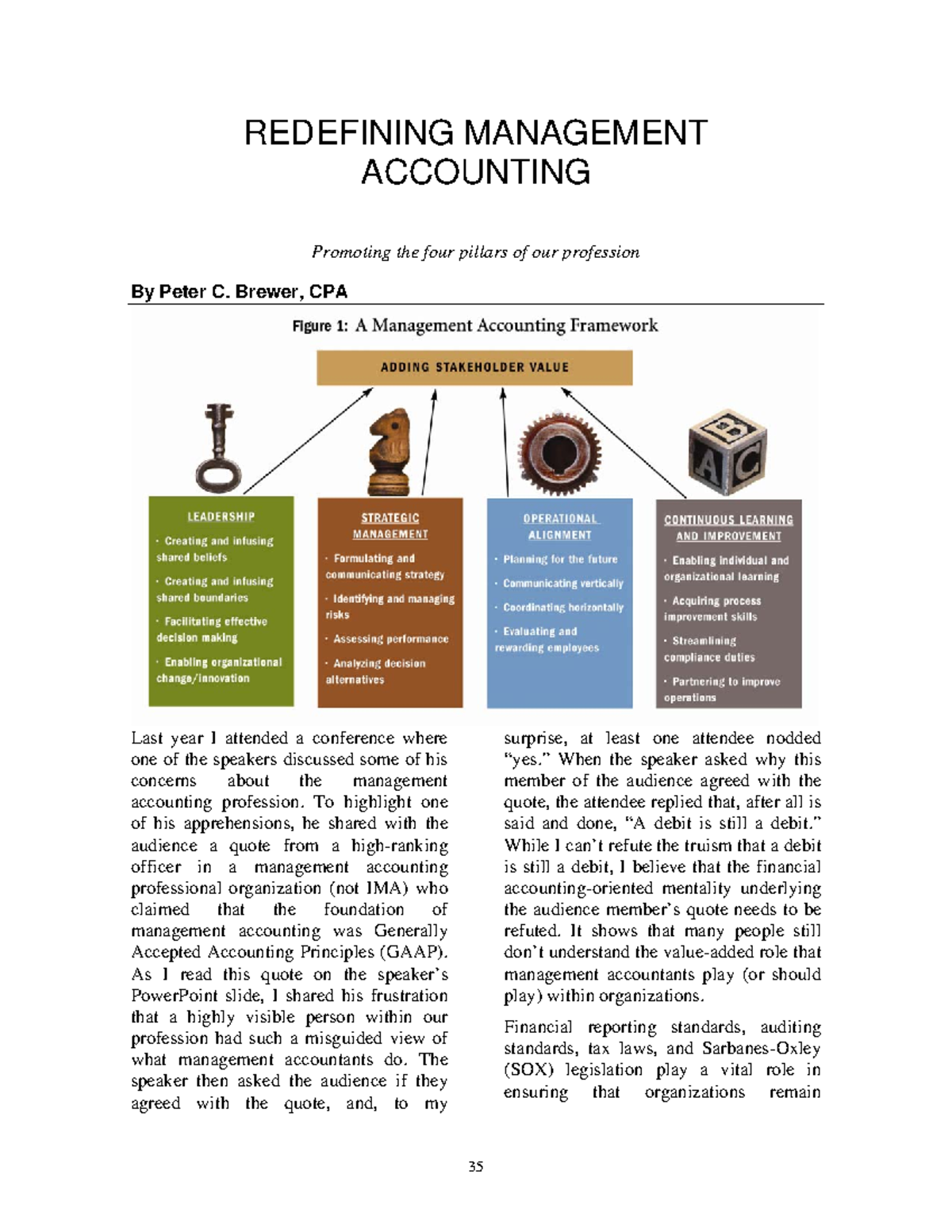 Framework - Notes - REDEFINING MANAGEMENT ACCOUNTING Promoting the four ...