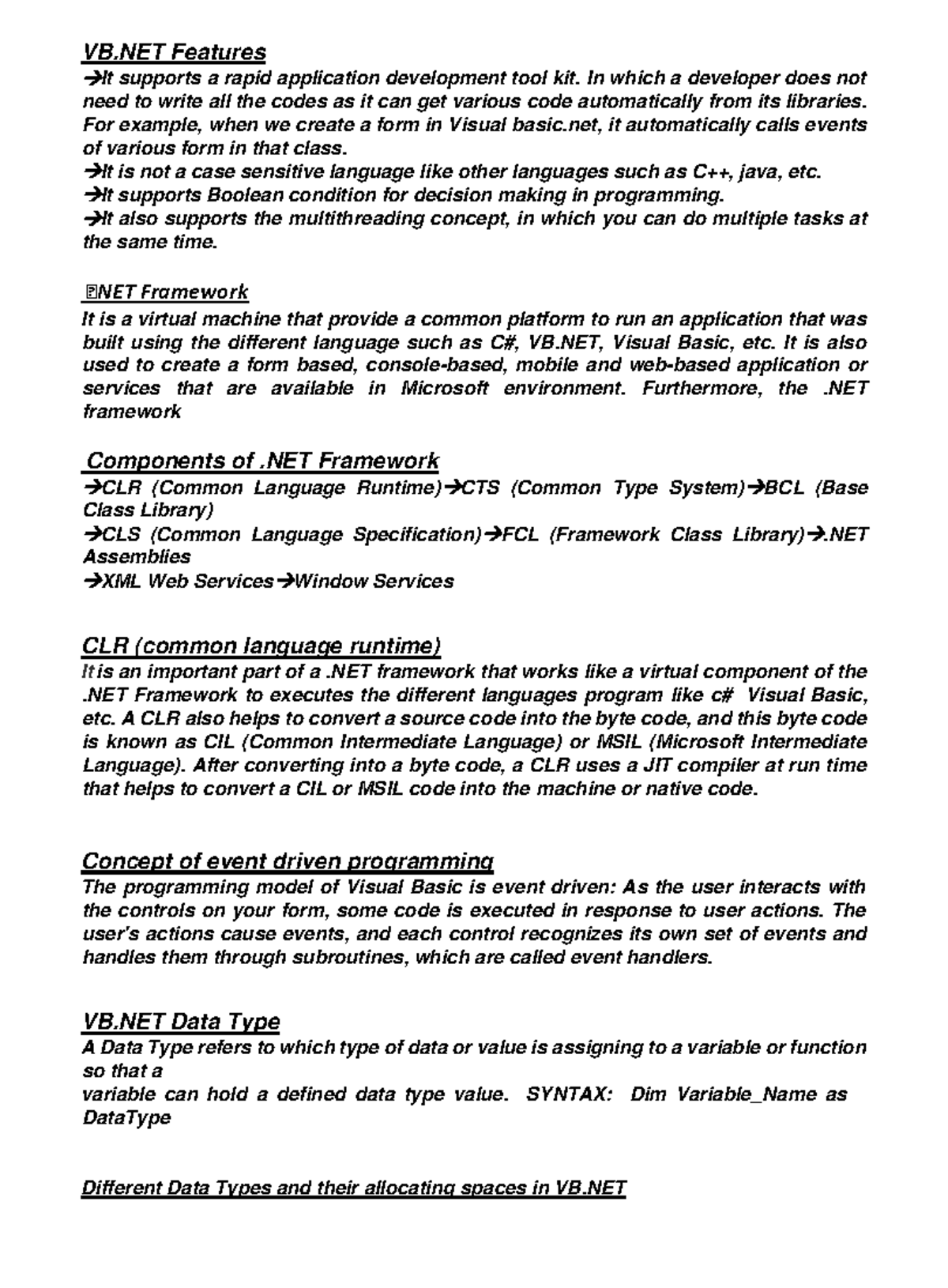 BSC Vb.net short notes - VB Features →It supports a rapid application ...