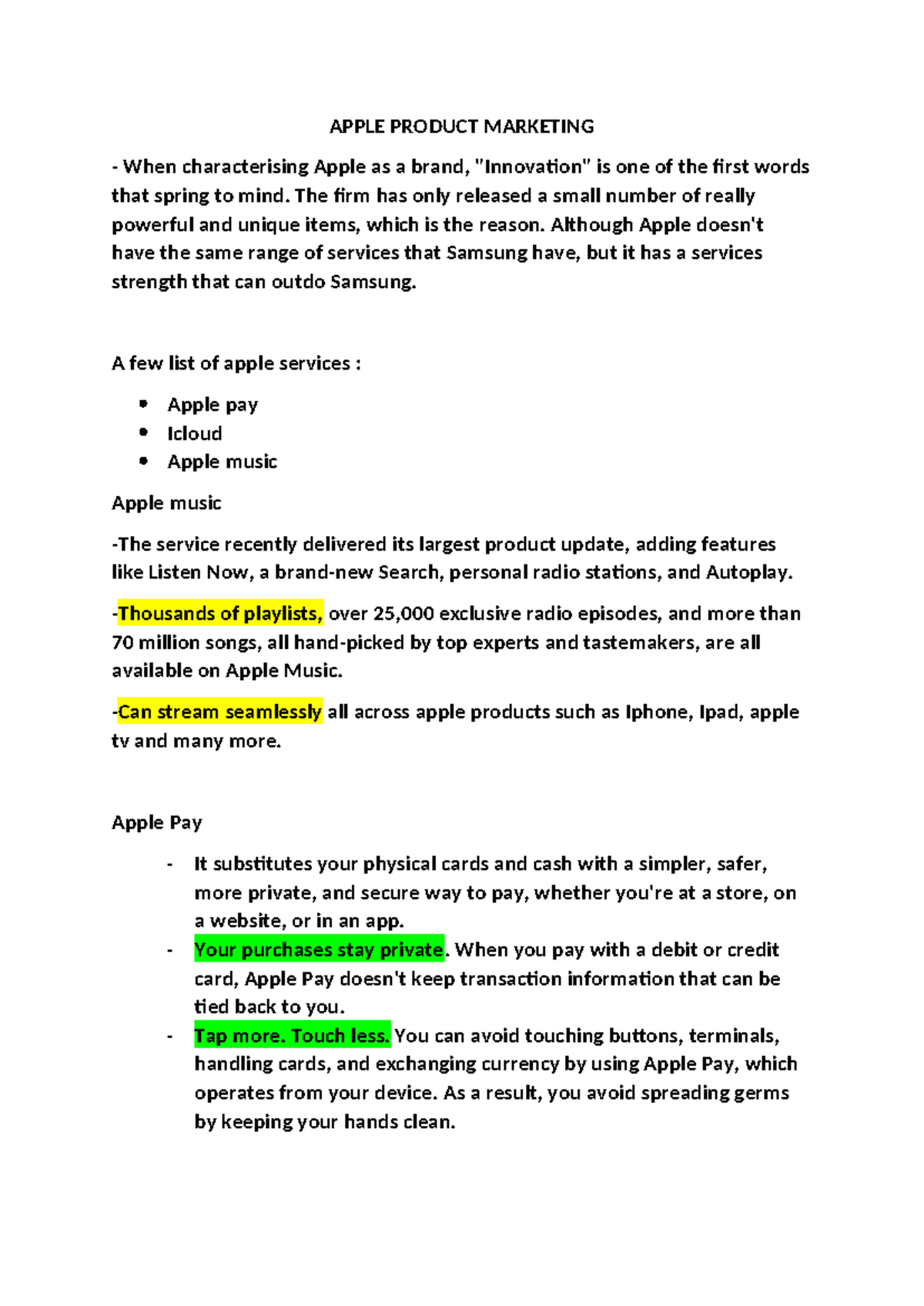 Apple Product Marketing - APPLE PRODUCT MARKETING When characterising ...