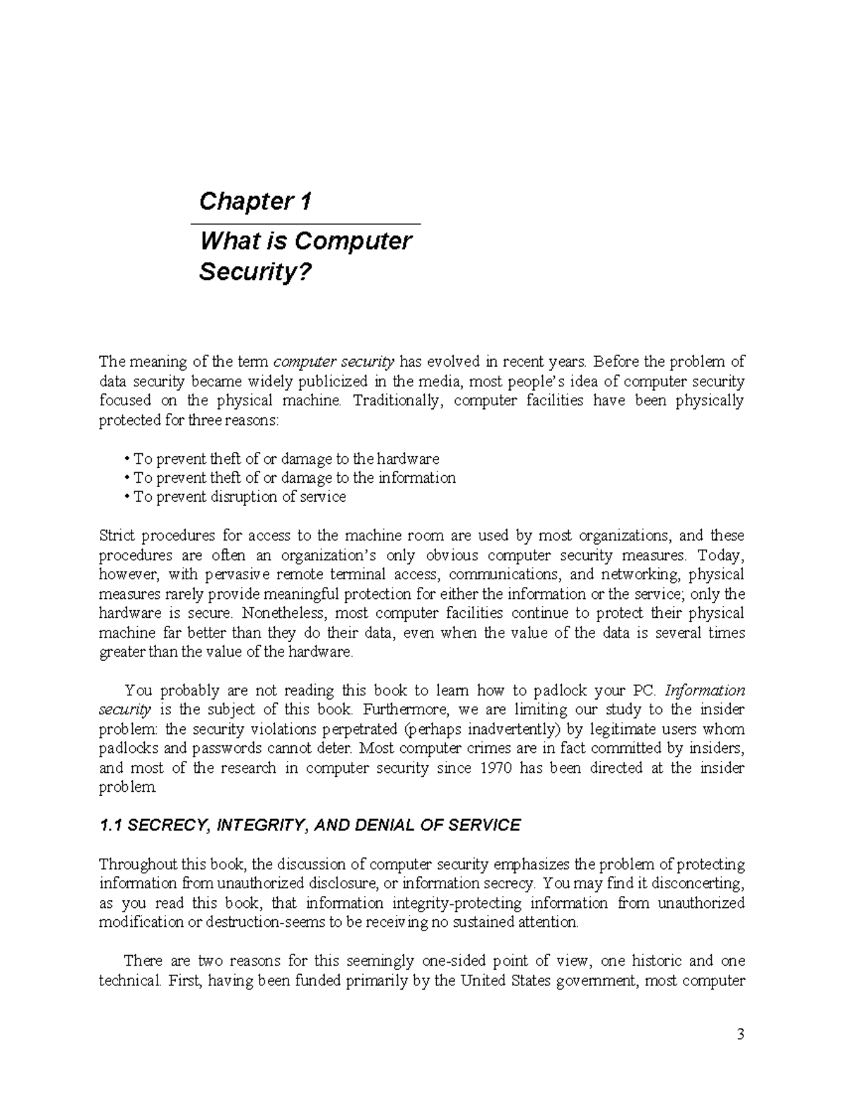 Gasser ch1-2 - Into to ict - Chapter 1 What is Computer Security? The meaning of the term ...