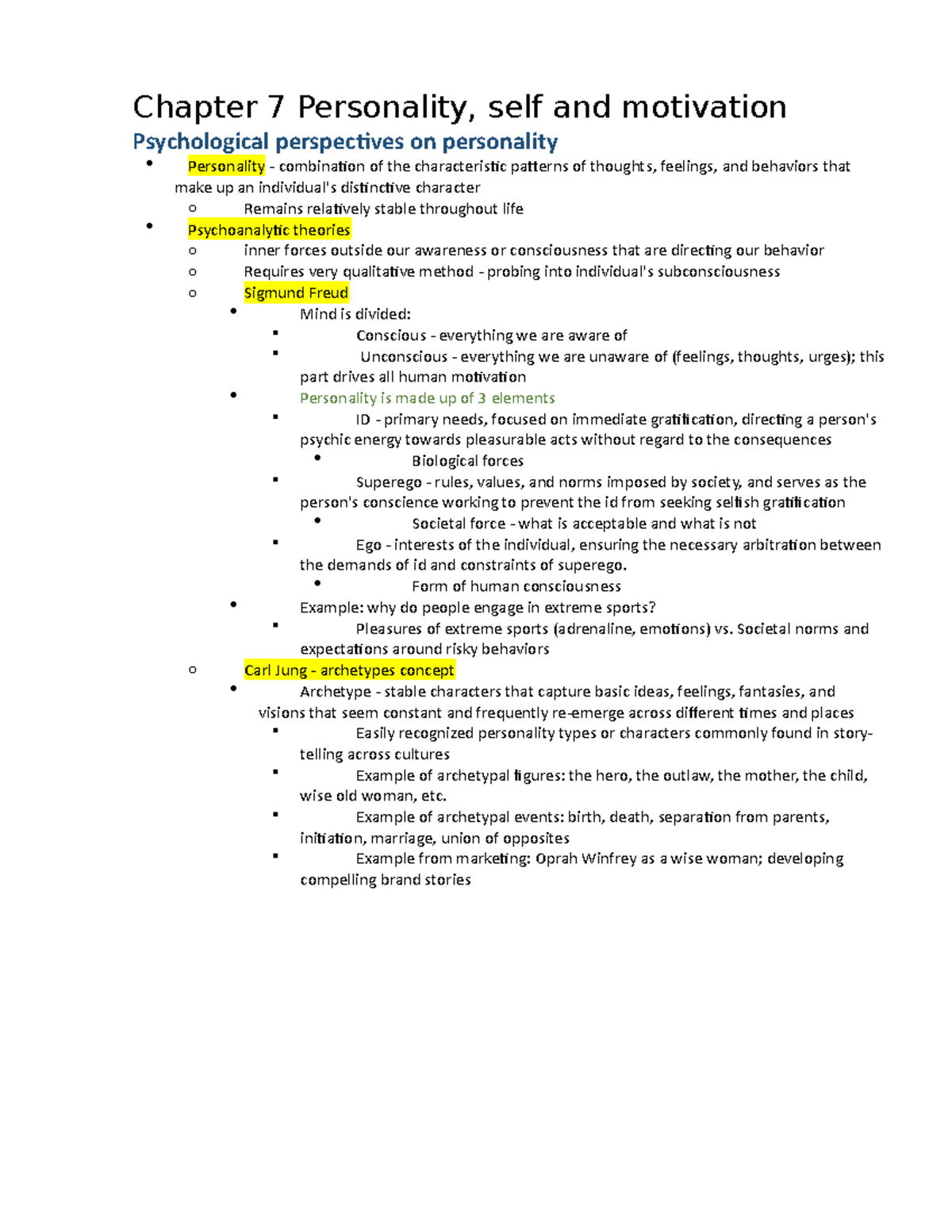 Chapter 7 Personality self and motivation - Chapter 7 Personality, self ...