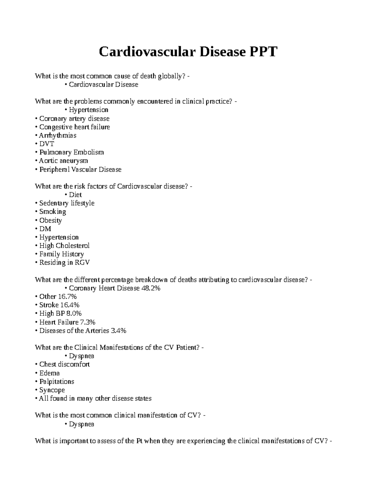 Cardiovascular Disease PPT - Studocu