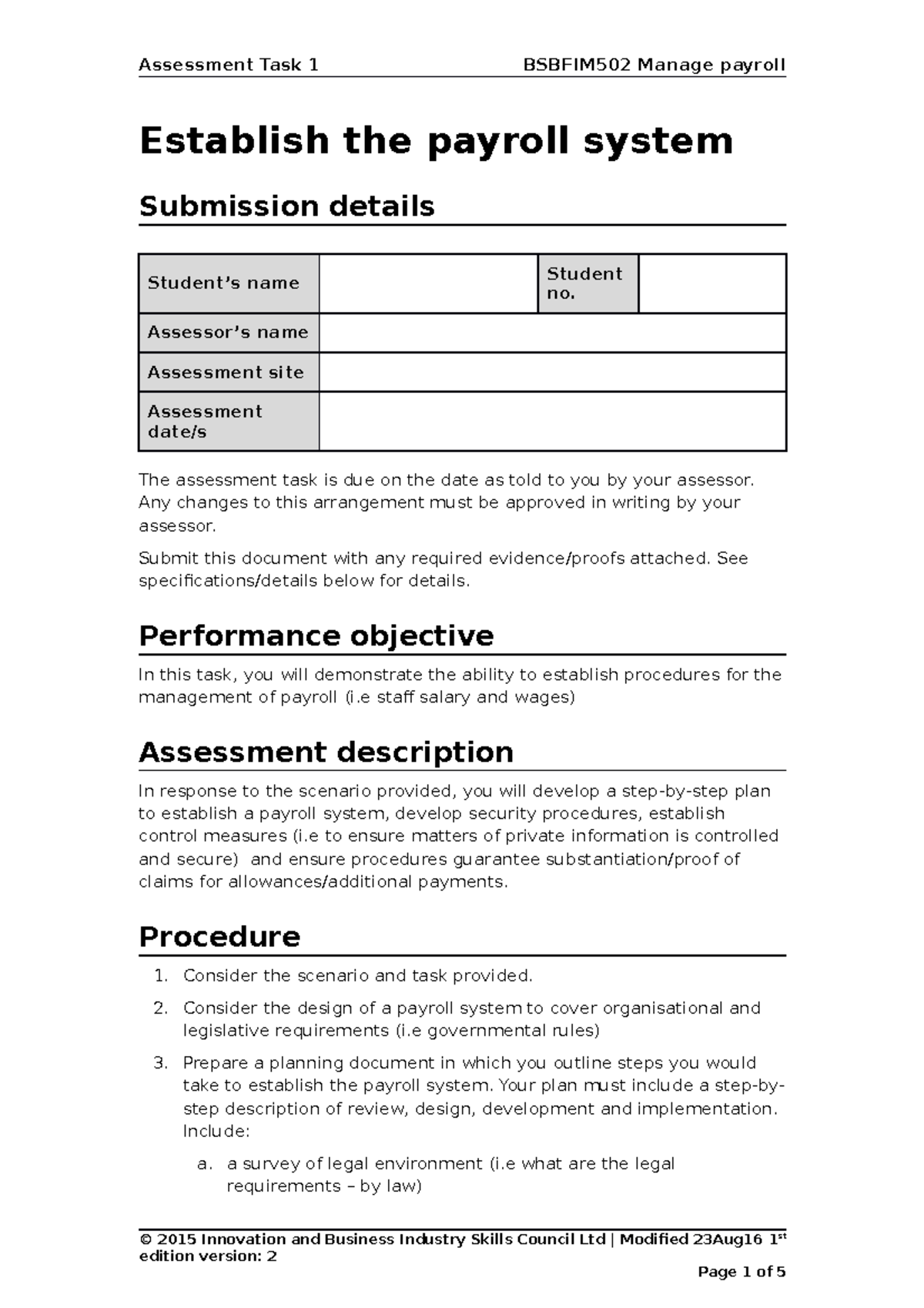 bsbcom603 Assessment-Task-1 Lloyds - Establish the payroll system ...