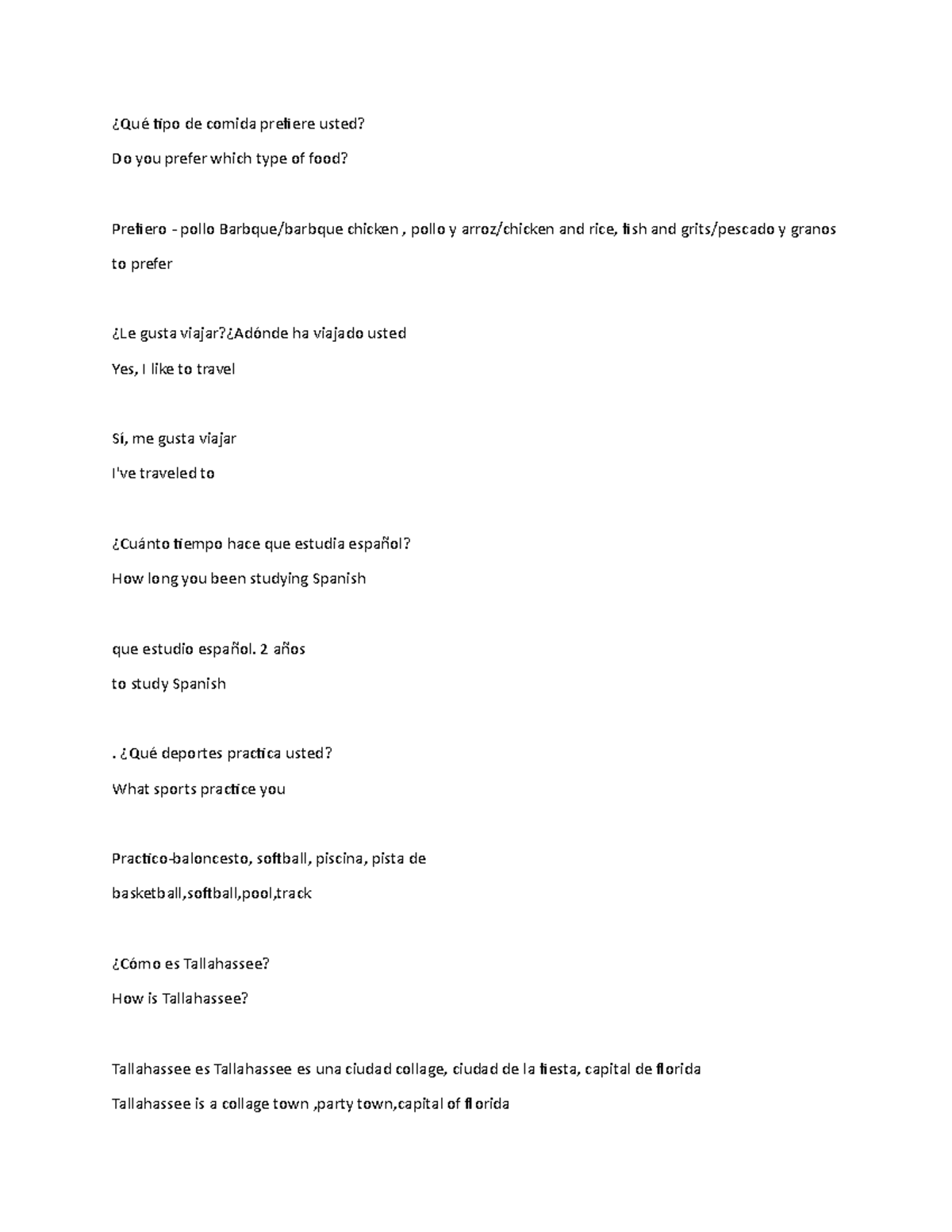 Spanish 2 final oral exam study guide - ¿Qué tipo de comida prefiere ...