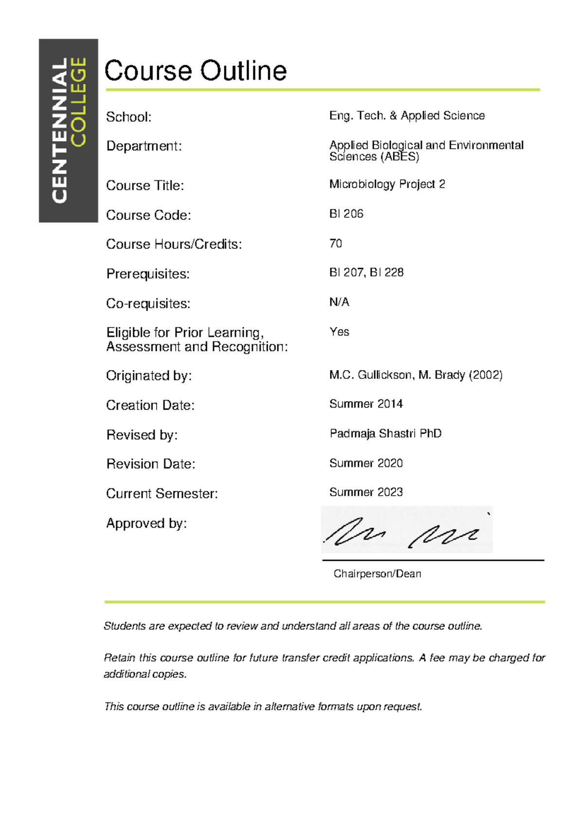 Summer 2023 Course Outline - Course Outline Chairperson/Dean Students ...