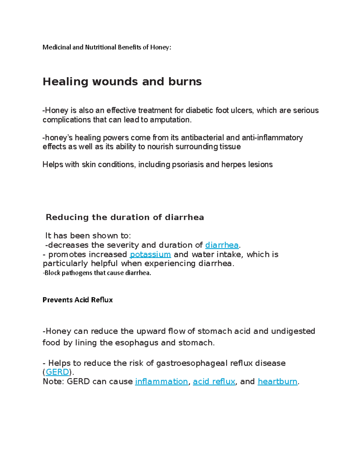 Honey - class notes - Medicinal and Nutritional Benefits of Honey ...