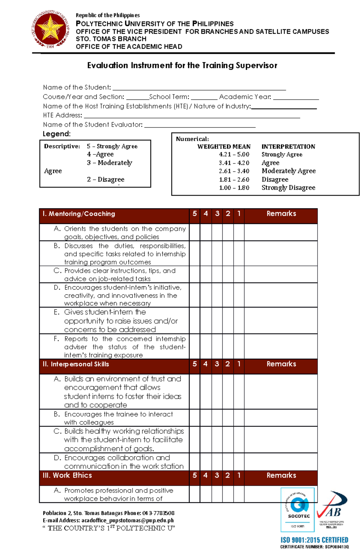 EVAL- Instrument-FOR- Supervisor - Evaluation Instrument for the ...