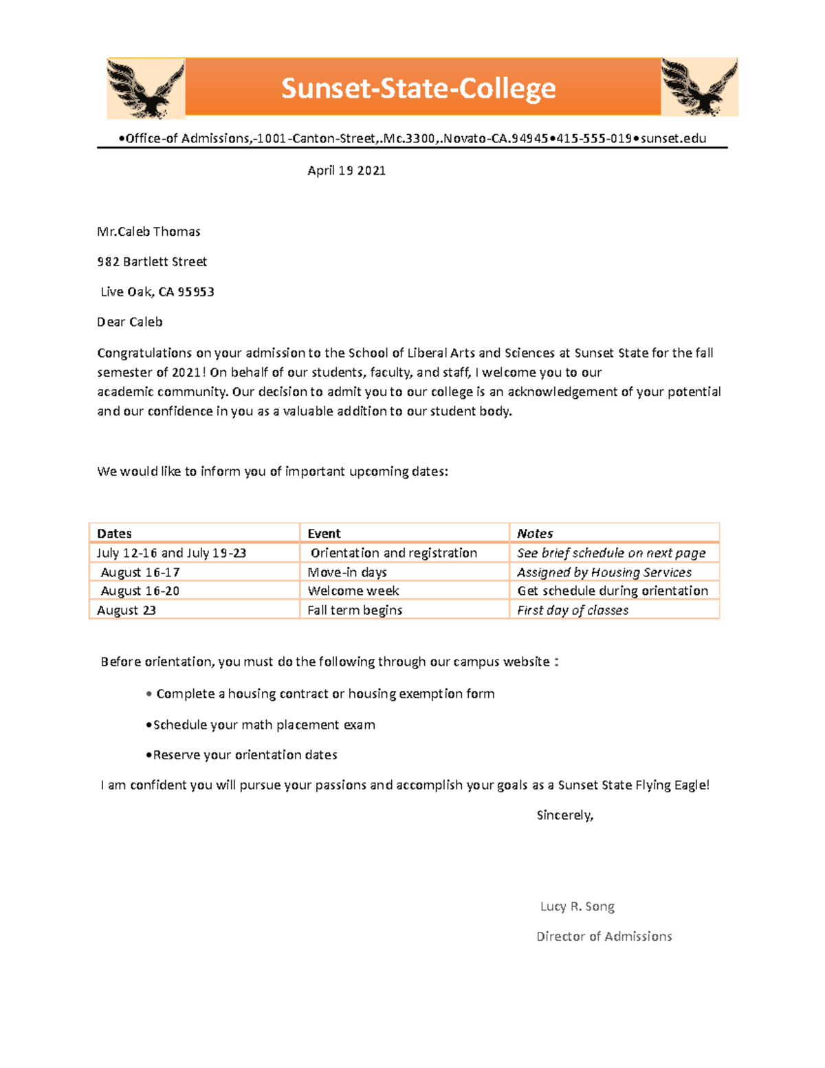 SC WD 3 Thomas Welcome Letter - •Office-of - Studocu