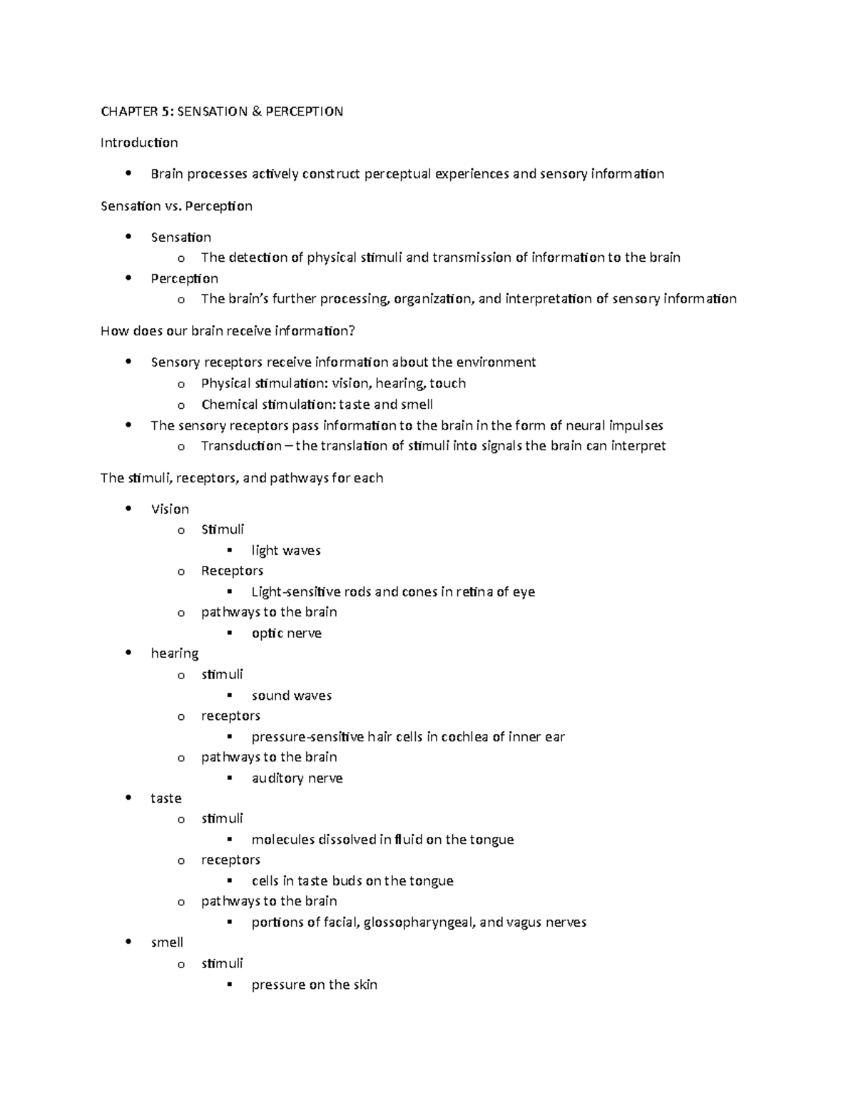 Psychology Chapter 5 - PY101 WITH PROFESSOR BRASFIELD - CHAPTER 5 ...