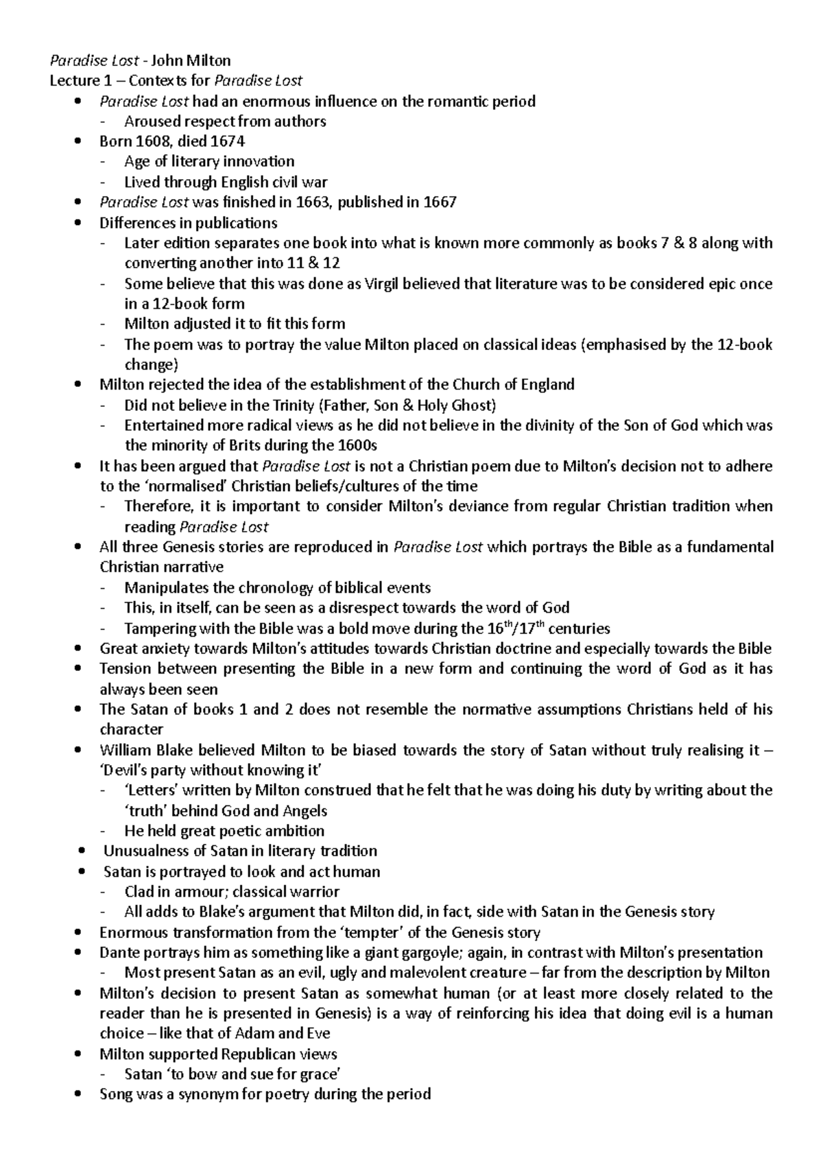 Paradise Lost - John Milton - Textual Analysis & Secondary Source ...