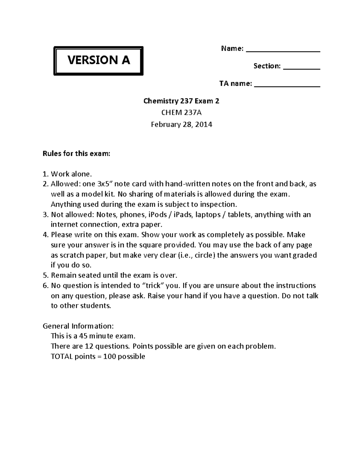 Wi2014 Midterm 2A - Name: __________________ Section: _________ TA name