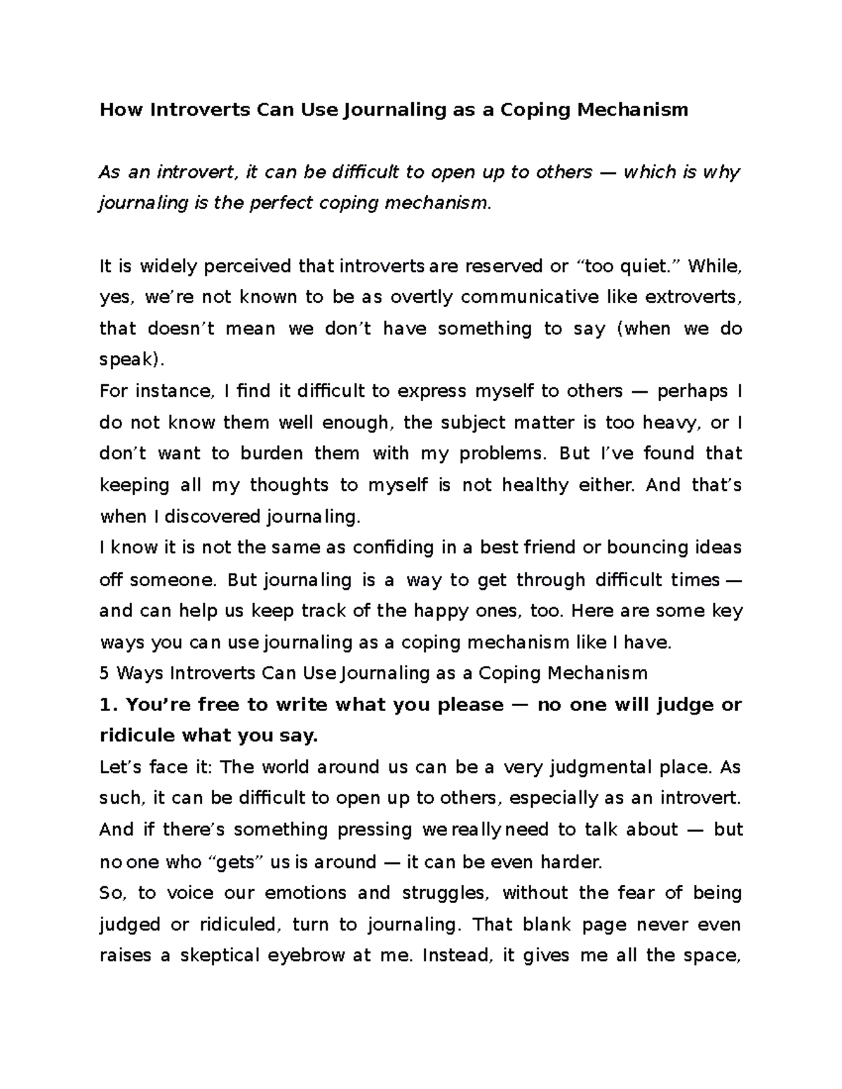 How Introverts Can Use Journaling as a Coping Mechanism - It is widely ...