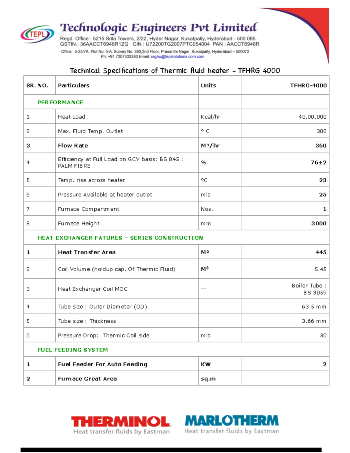Technical Specifications Tfhrg 4000 - Technical Specifications of ...
