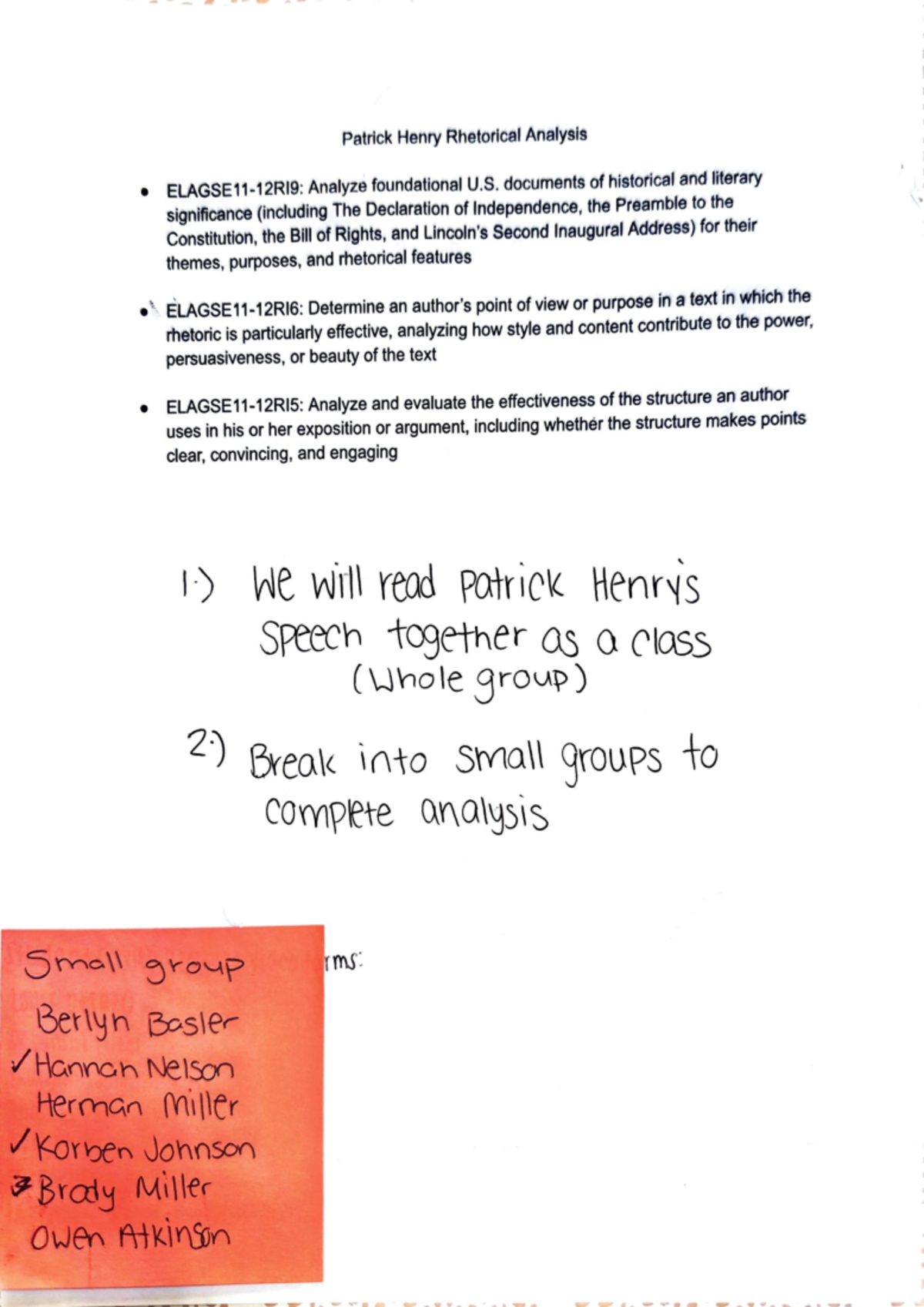 Teaching demo LP - Patrick Henry Rhetorical Analysis • ELAGSE11-12Rl9 ...
