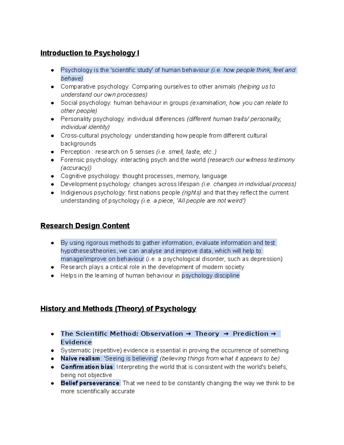 W1 Introduction to Psychology - Introduction to Psychology I Psychology ...
