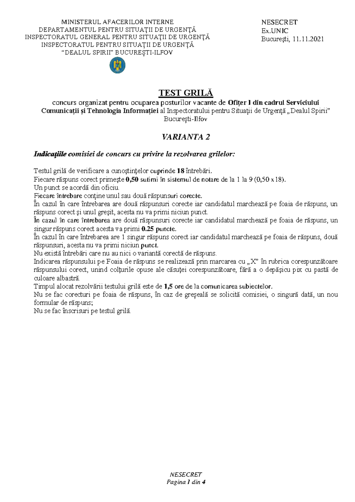 Subiecte-Varianta-2 - This a sample test text - NESECRET Pagina 1 din 4 ...