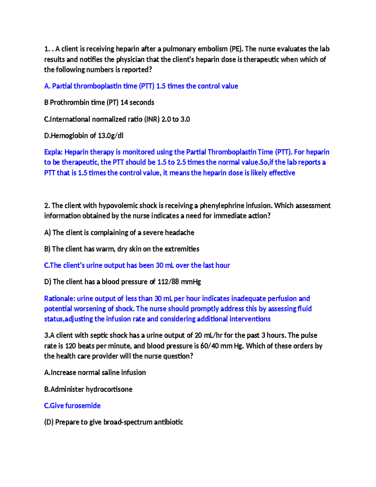 Mzungu class review MDC4 exam 2 - 1.. A client is receiving heparin ...