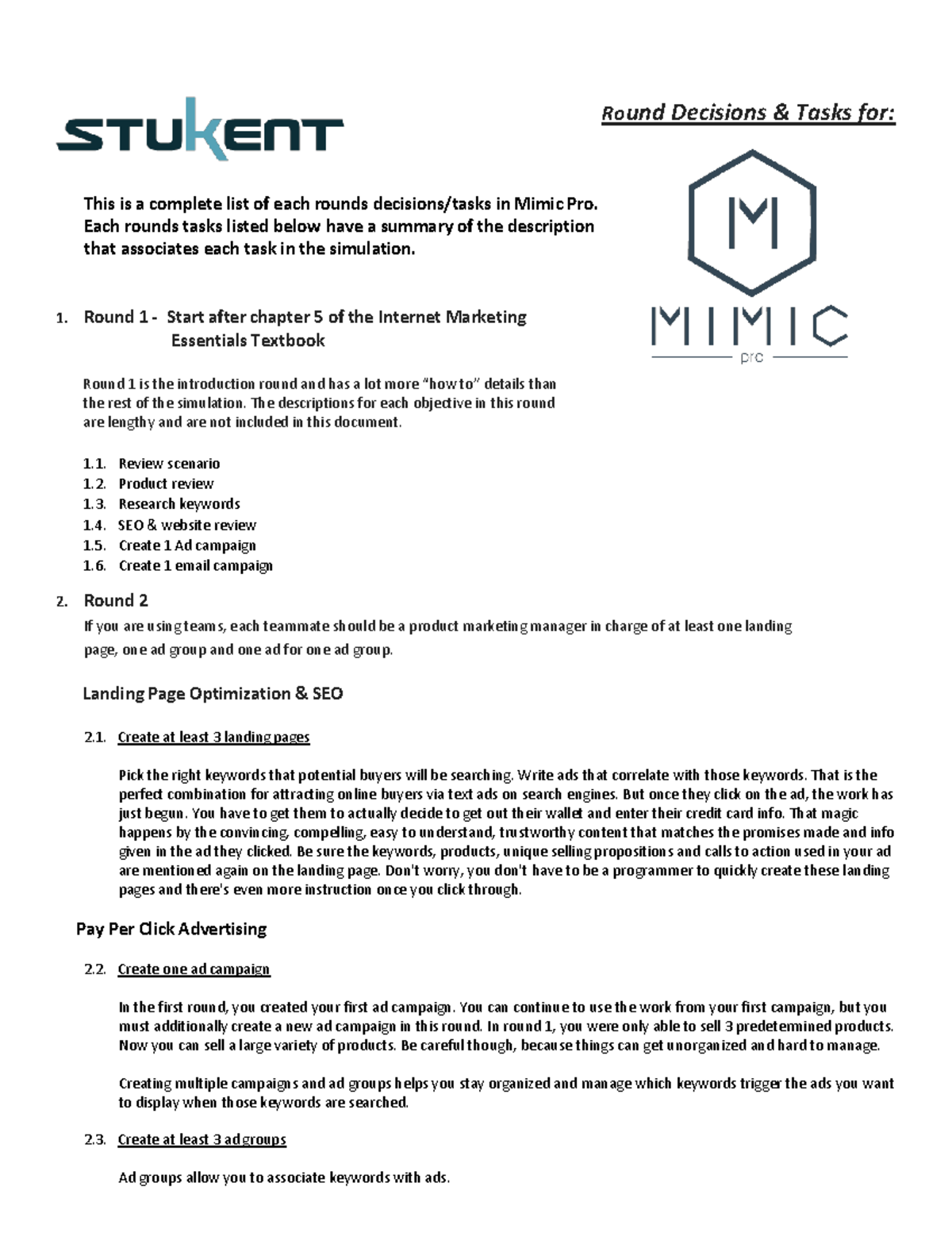 Simulations - Instructions - Round Decisions Tasks Mimic Pro Full lengh ...