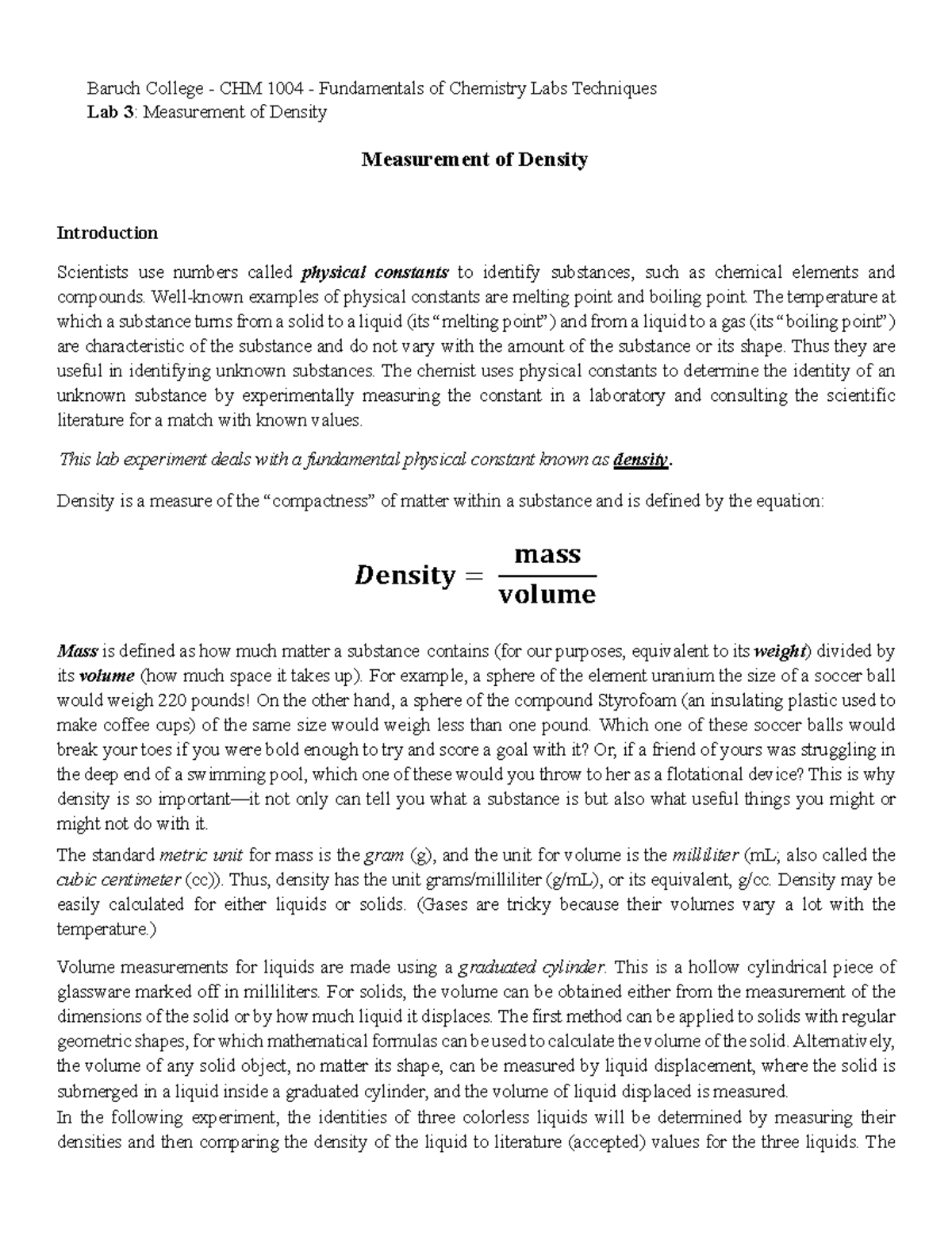 03 Measurement of Density-2 - Lab 3 : Measurement of Density ...