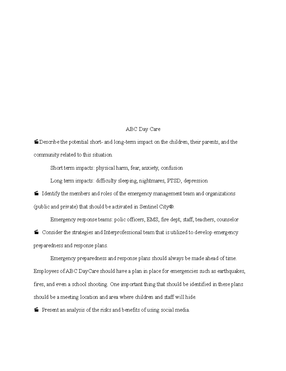 ABC Day Care - ABC daycare assignment - ABC Day Care Describe the ...