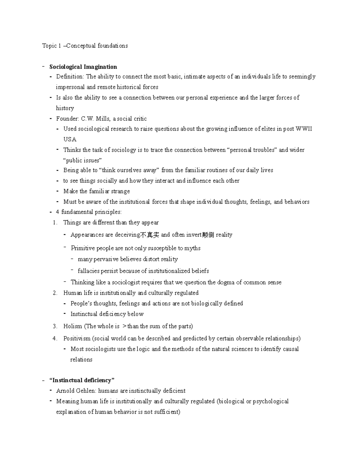 Sociology Exam 1 review - Topic 1 foundations Sociological Imagination ...