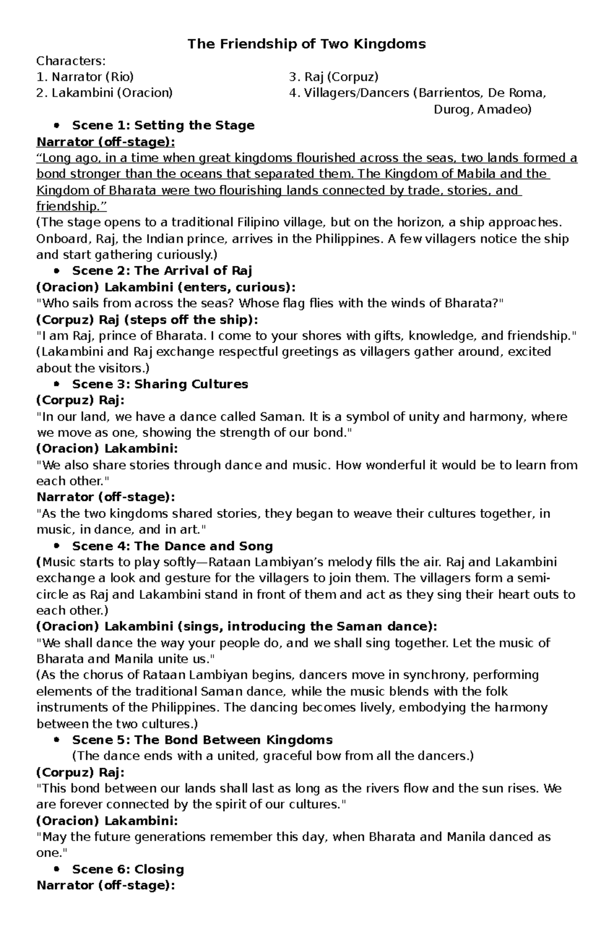 PPC PLAY Script - The Friendship of Two Kingdoms Characters: Narrator ...