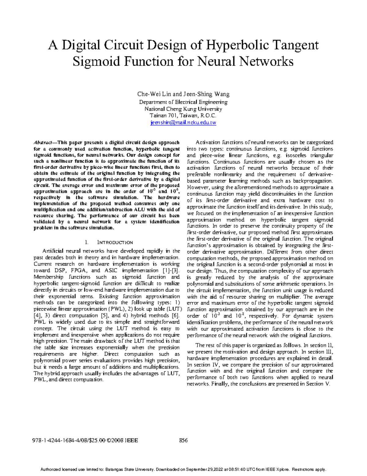 A digital circuit design of hyperbolic tangent sigmoid function for neural networks - A Digital ...