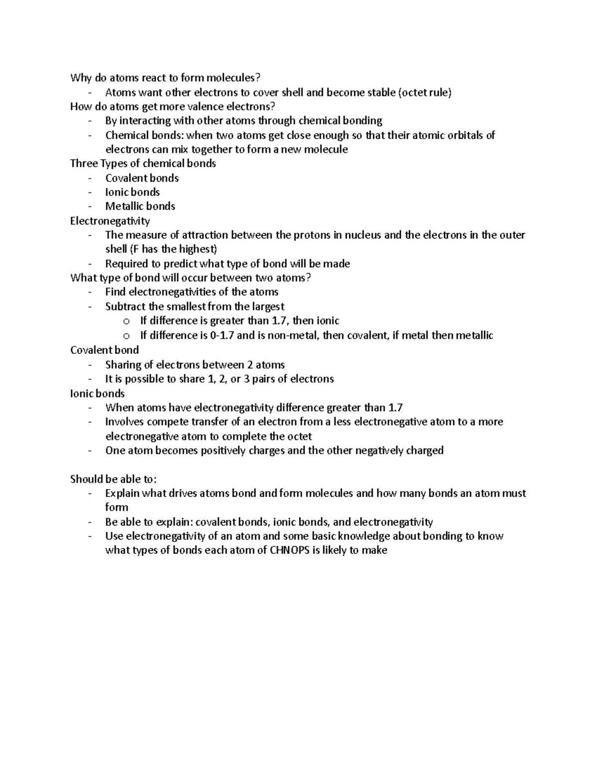 Bonds & Molecules - Why do atoms react to form molecules? - Atoms want ...