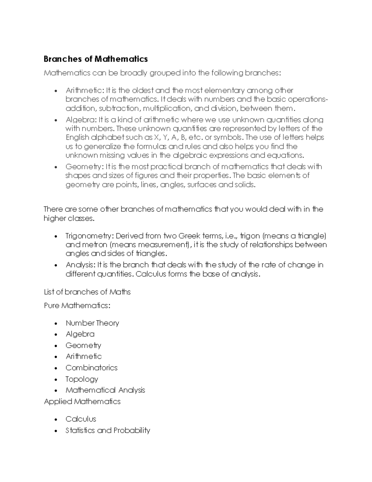 Branches of Mathematics - Branches of Mathematics Mathematics can be ...