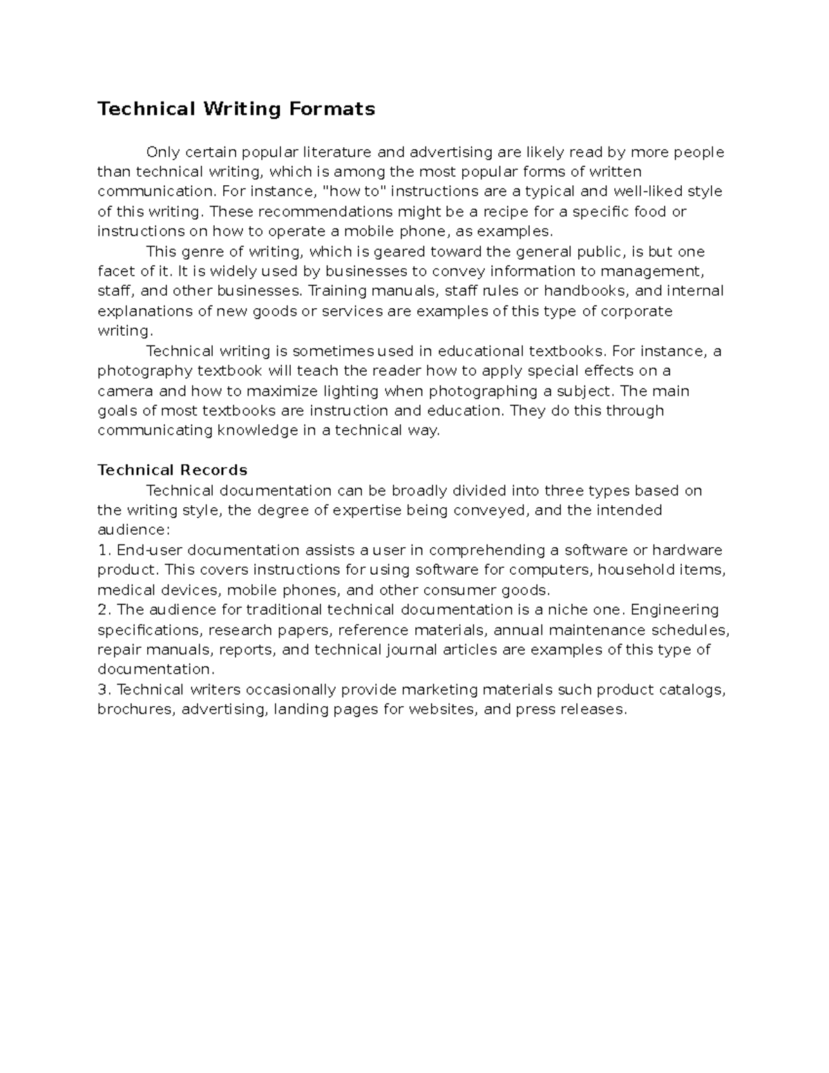 Technical Writing Formats - For instance, "how to" instructions are a ...