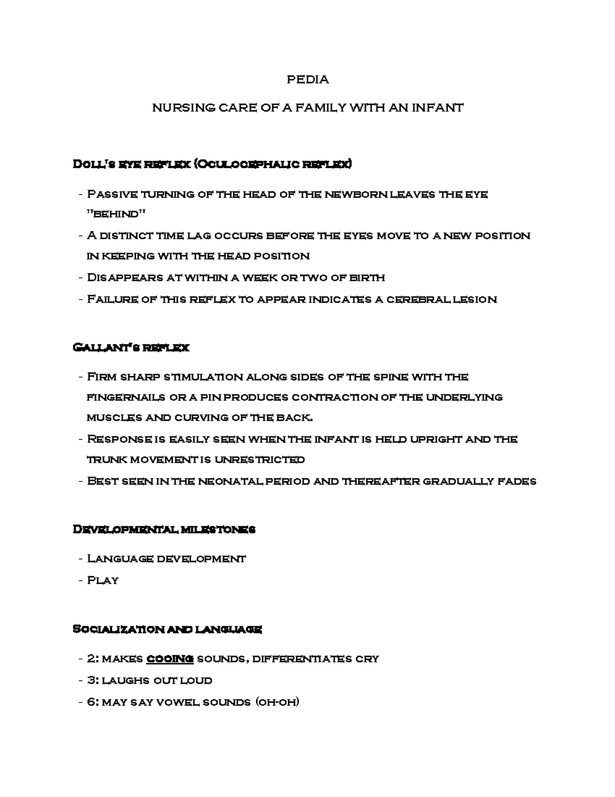 Pedia(PART3) - Nursing Care of a family with an infant - PEDIA NURSING ...