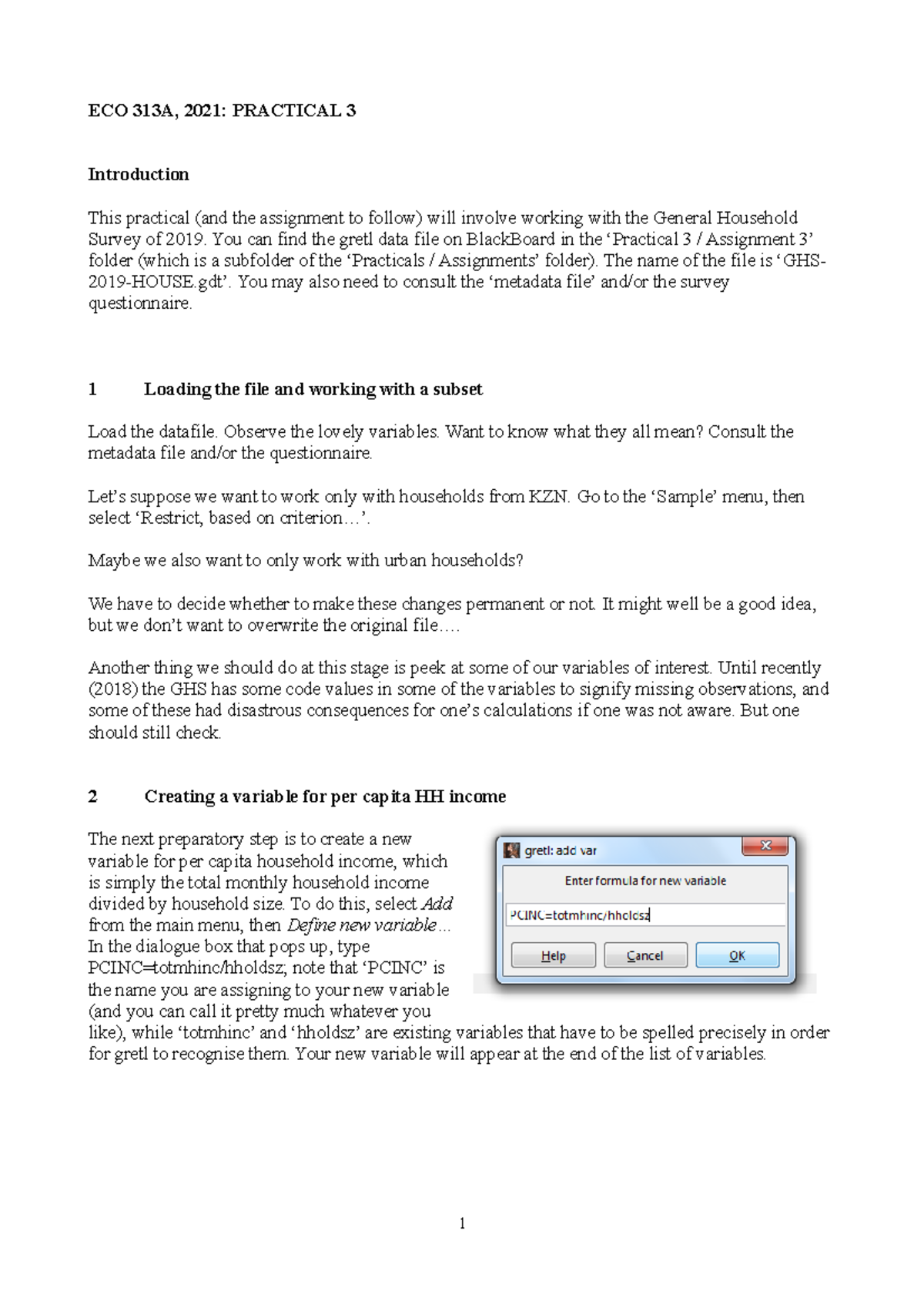 ECO 313 A 2021 Practical 3 and Assignment 3 - ECO 313A, 2021: PRACTICAL ...