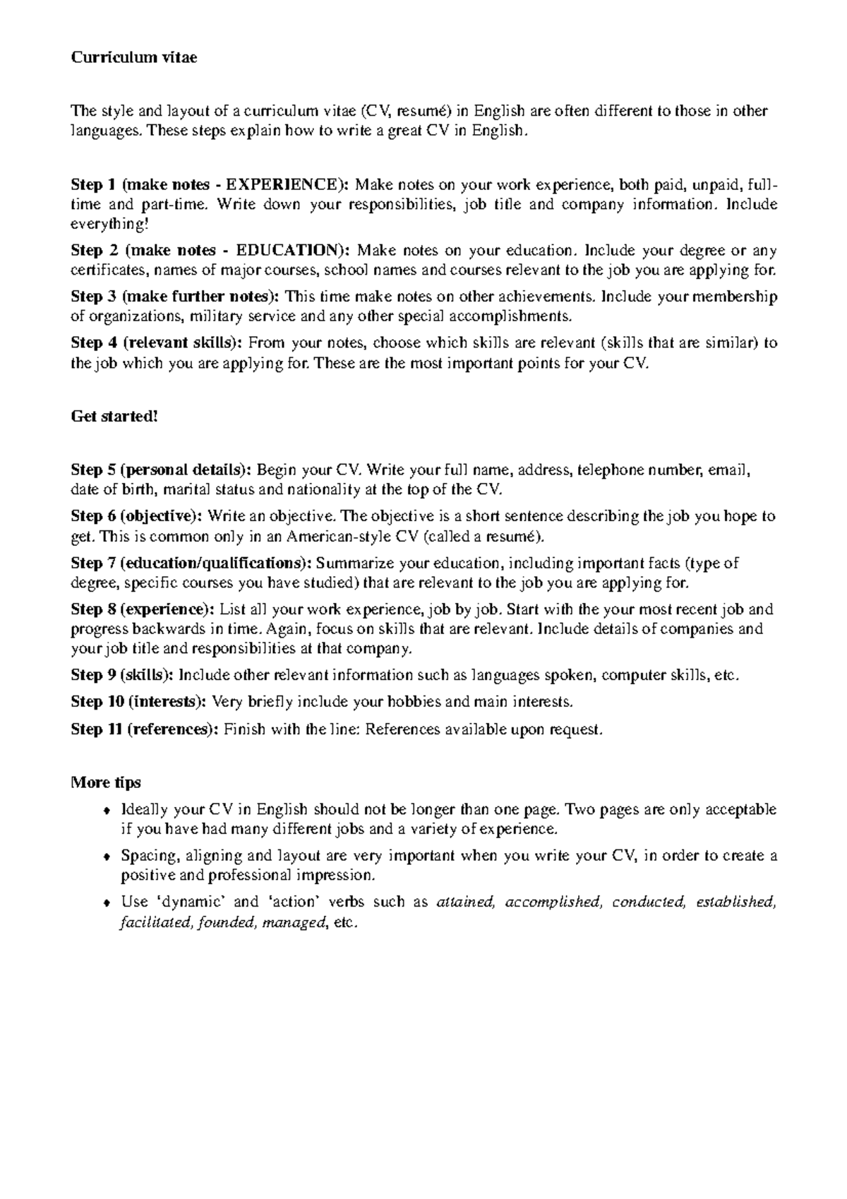 Curriculum vitae - Anglais - Curriculum vitae The style and layout of a ...