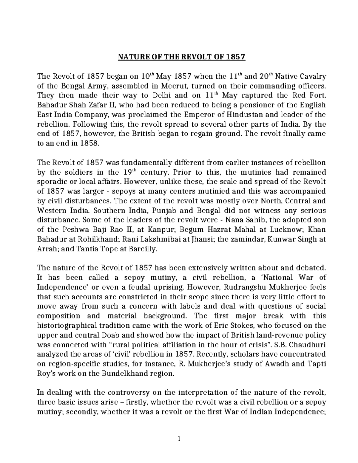 Revolt of 1857 - History of modern India - NATURE OF THE REVOLT OF 1857 ...