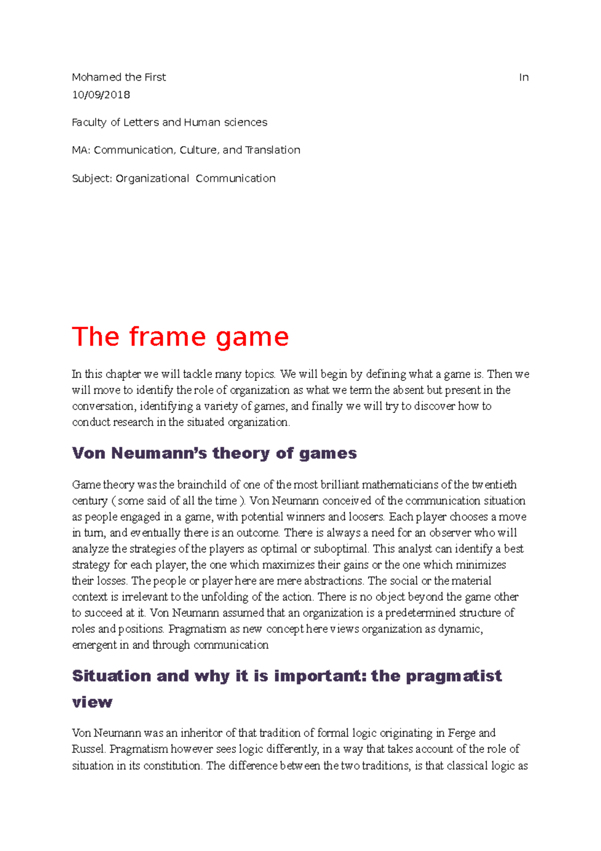 The frame game in pragmatics S3 English Studies - Mohamed the First In ...