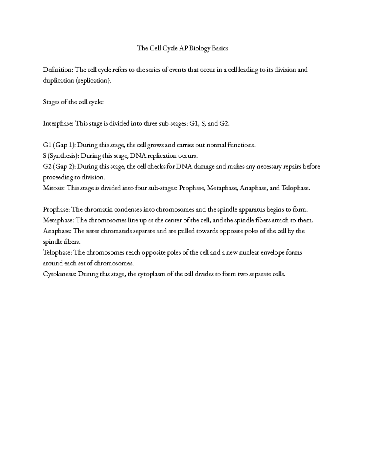 The Cell Cycle AP Biology Basics - The Cell Cycle AP Biology Basics ...