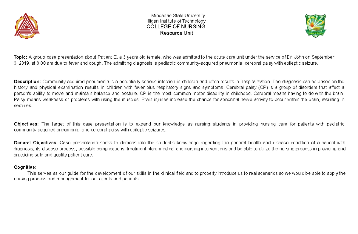 Group 1 PCAP, Cerebral Palsy with Epileptic Seizure Resource Unit ...