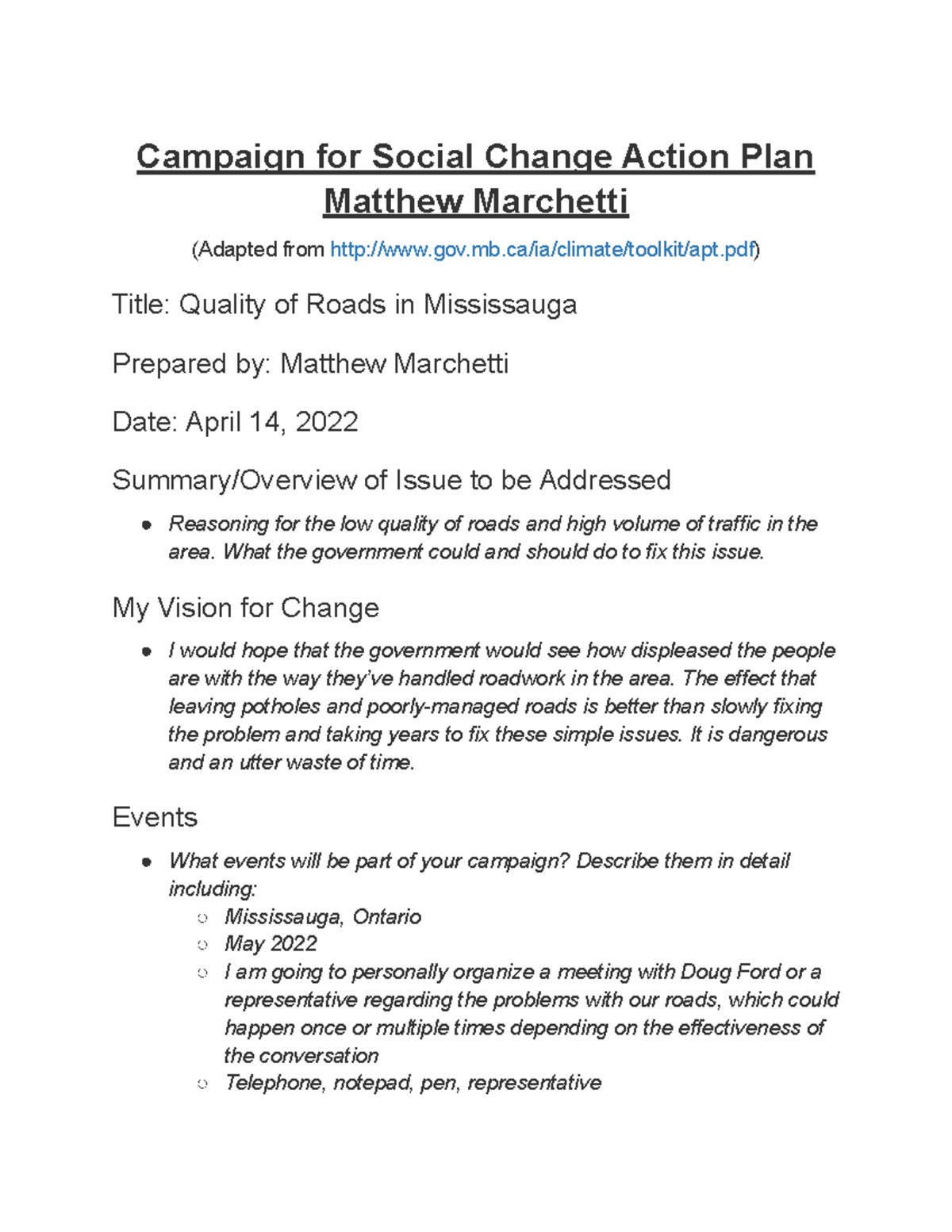 Unit 3 notes for thing - Campaign for Social Change Action Plan Matthew ...