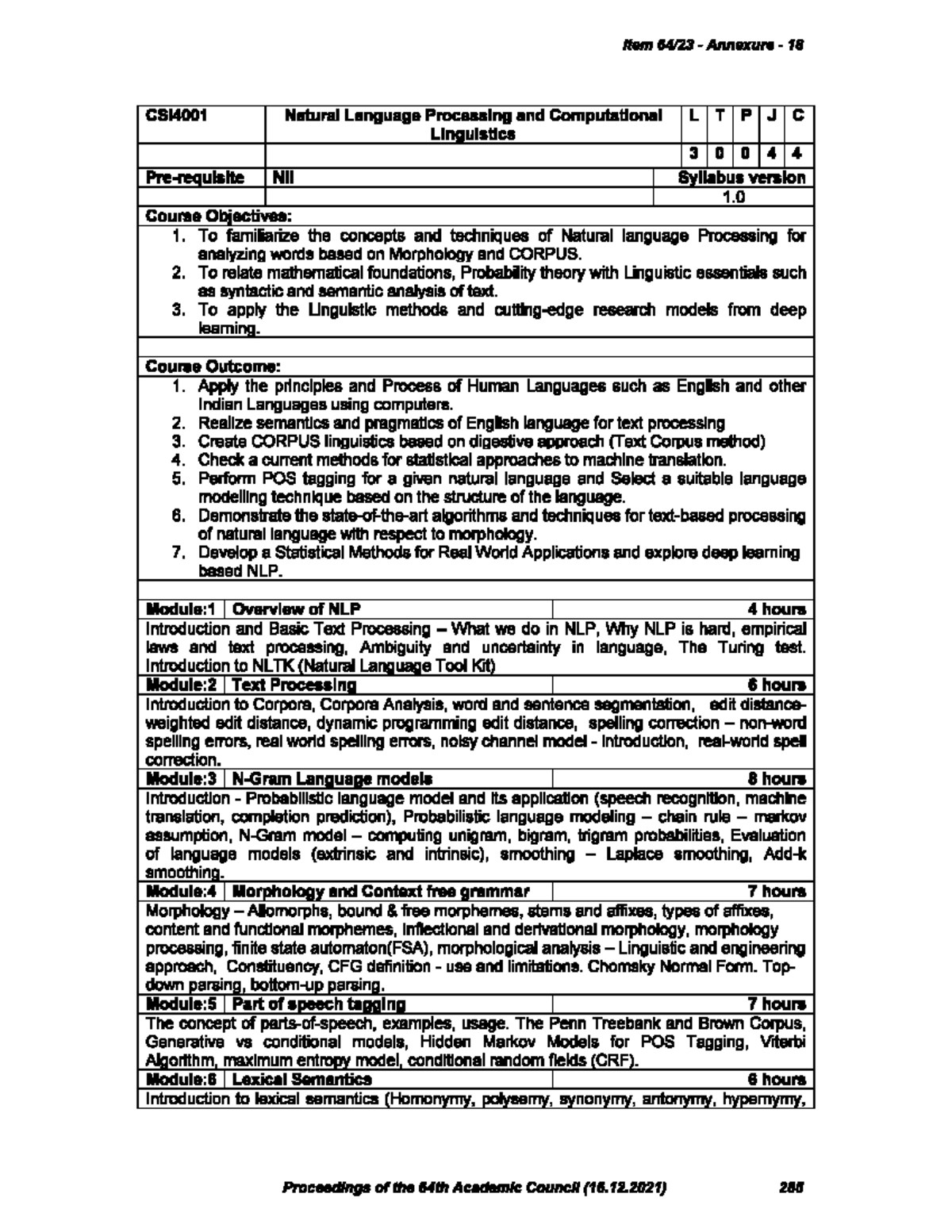 Csi4001 Natural Language Processing And Computational Linguistics Eth 10 69 Csi4001 64 Acp 