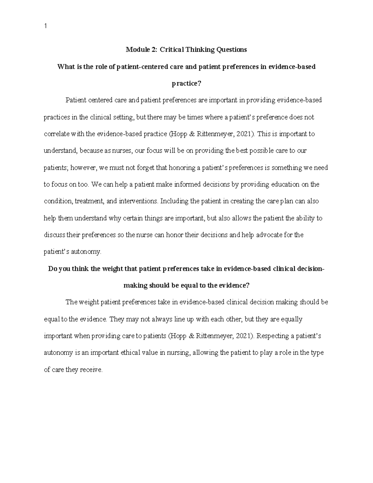 Critical Thinking Questions Module 2 - 1 Module 2: Critical Thinking ...