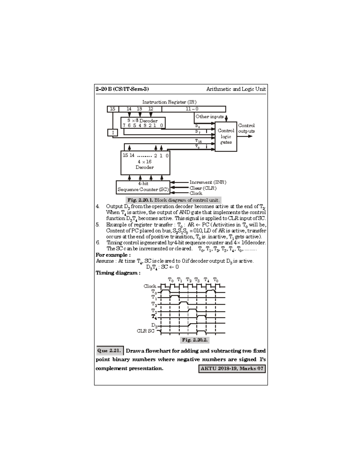 COA Study Materials-8 - 2–20 B (CS/IT-Sem-3) Arithmetic and Logic Unit ...