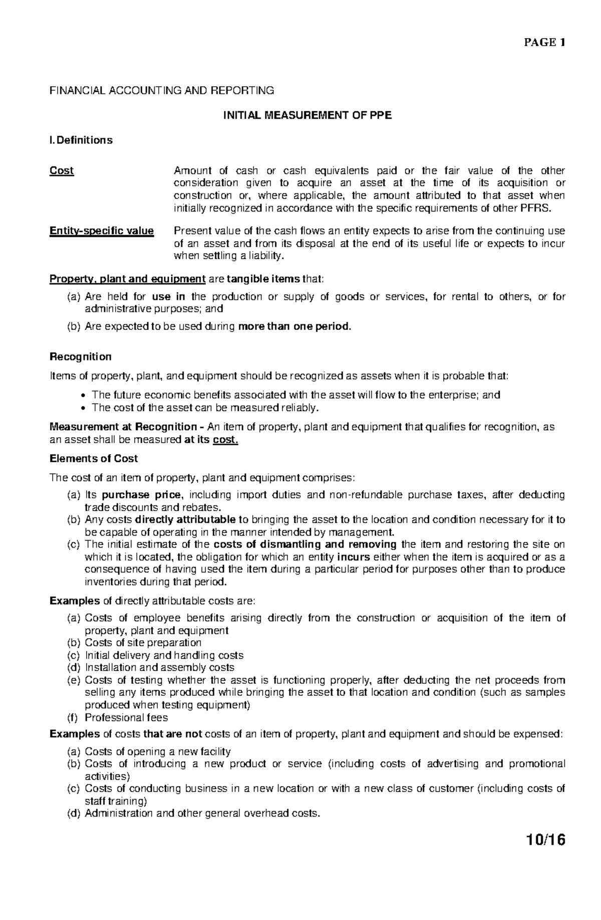 19 Ppe Notes For 6203 - FINANCIAL ACCOUNTING AND REPORTING INITIAL ...