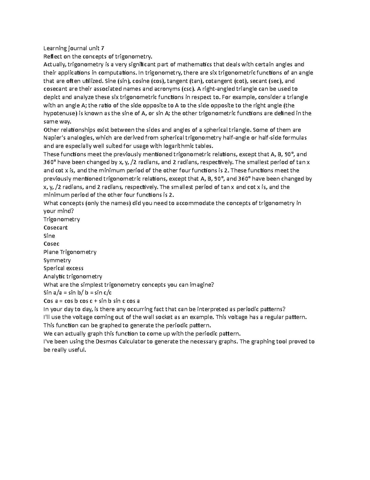 Math notes random - N/A - Learning journal unit 7 Reflect on the ...